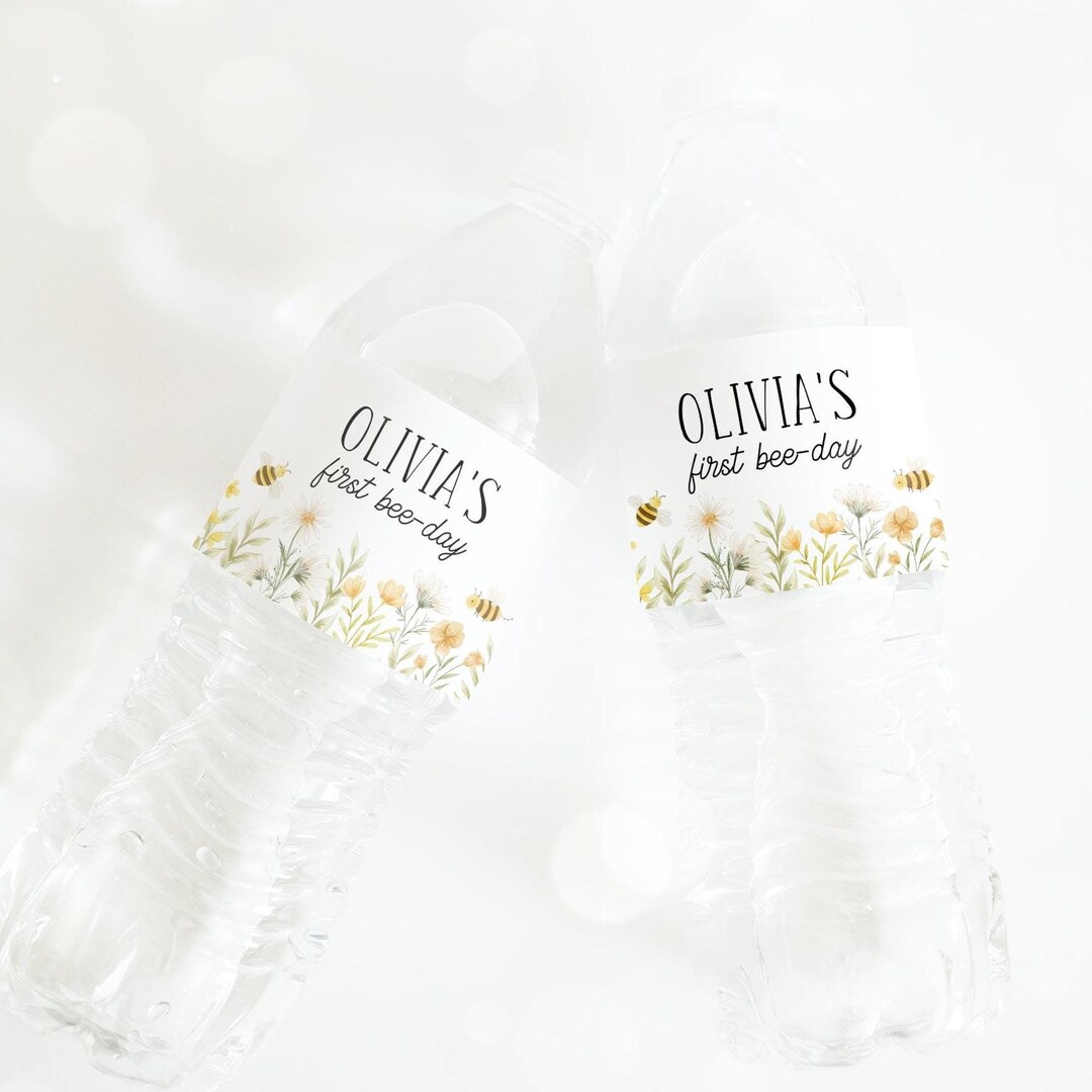 Bee Water Bottle Label, Bee Day Girl Birthday Party Decor, Printable ...