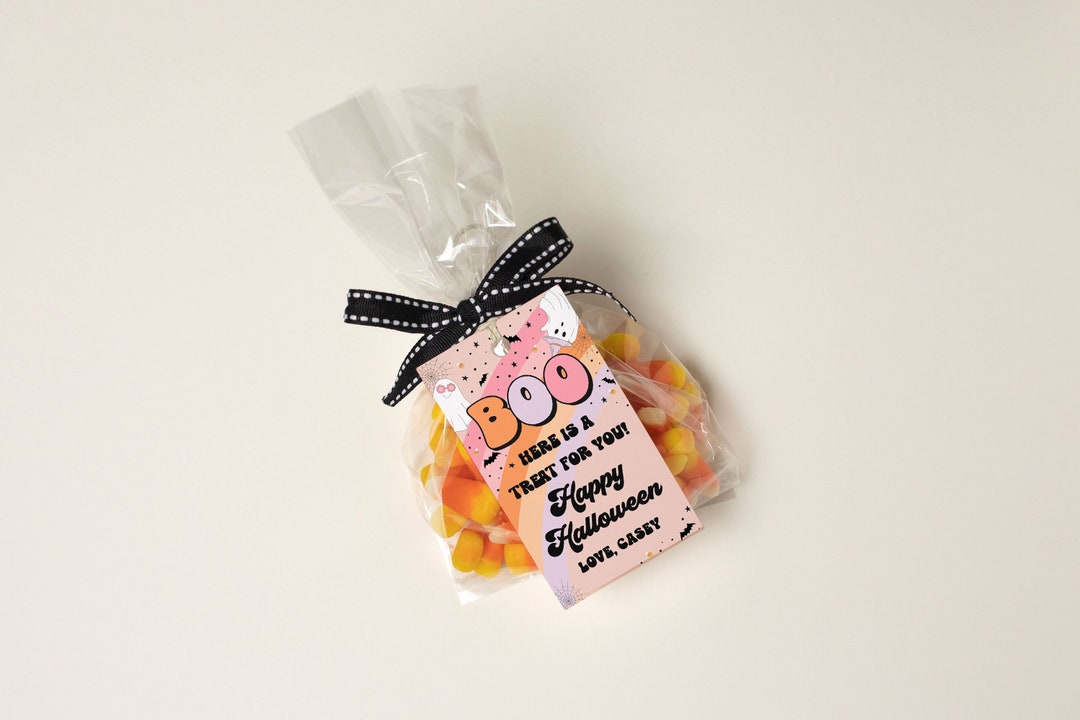 Editable Girl Groovy Halloween Gift Tag Retro Rainbow Hippie Halloween ...