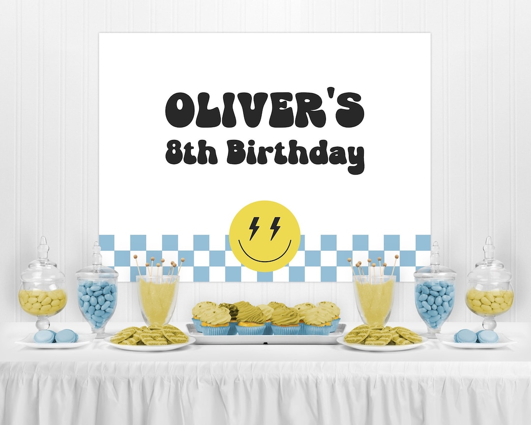 Editable Smiley Face Birthday Backdrop Banner Template One Happy Dude ...