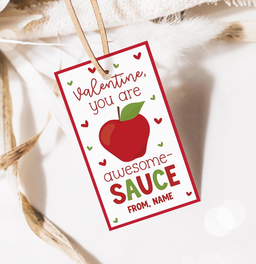 Applesauce Valentines Day Tag, Apple Pouch Valentine Teacher Team Class ...