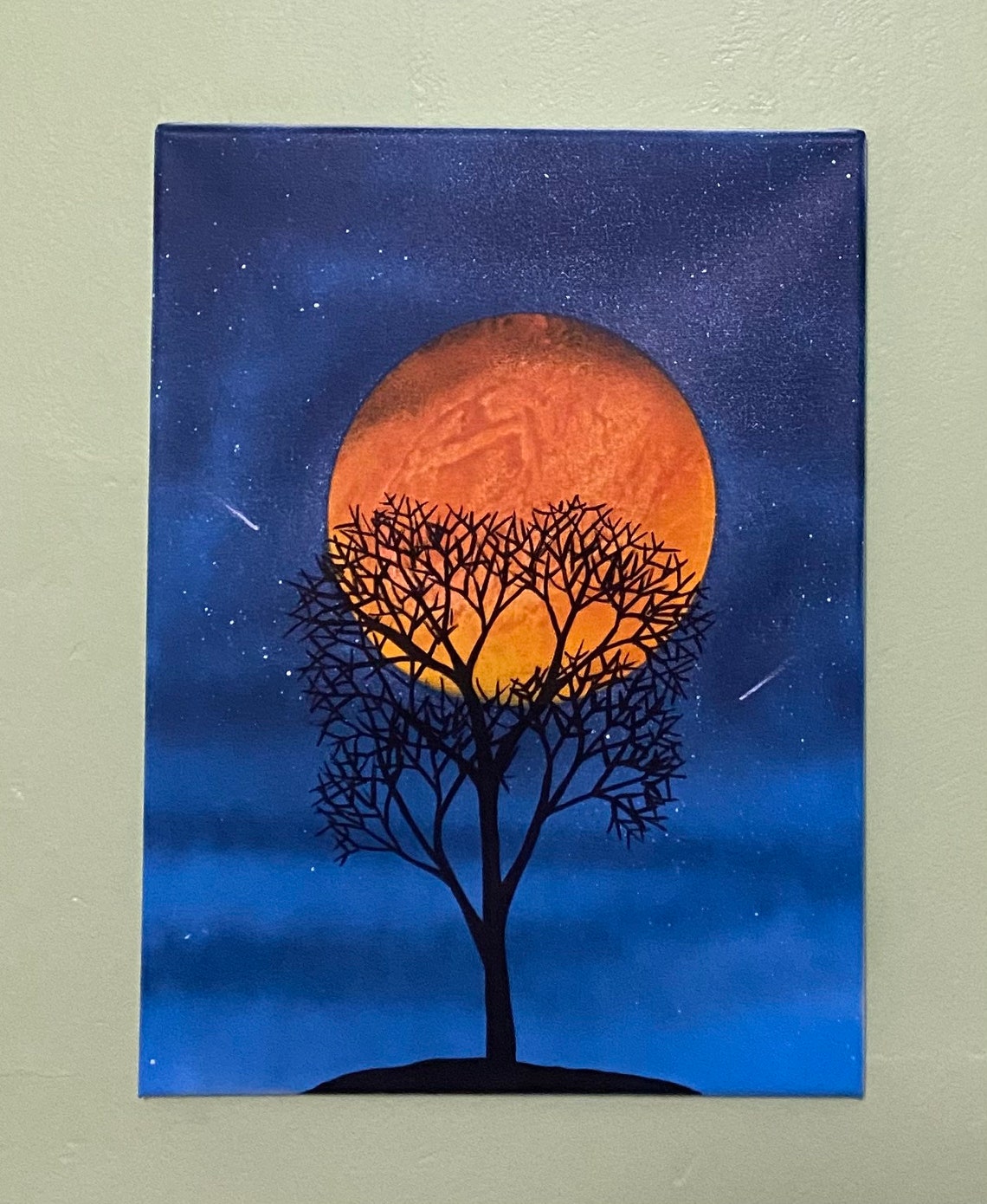 Large Orange Moon With Tree Nighttime Painting - Etsy