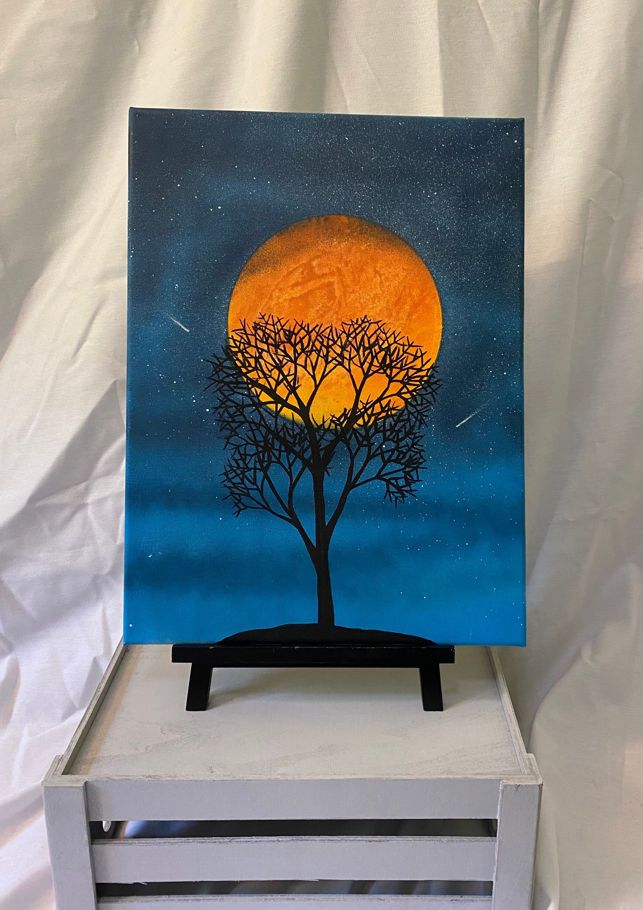 Large Orange Moon With Tree Nighttime Painting - Etsy