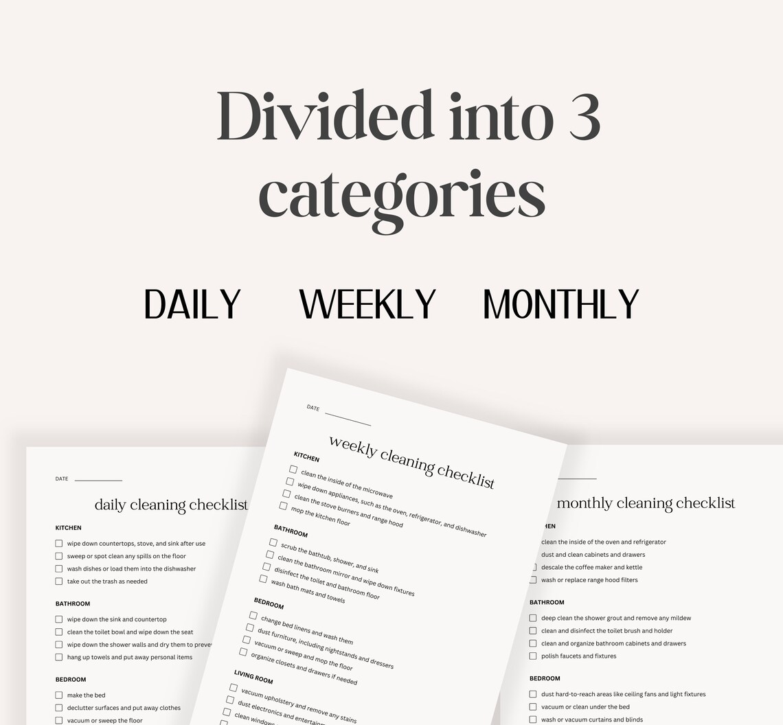 Editable Customizable Cleaning Checklist | Daily Weekly and Monthly ...
