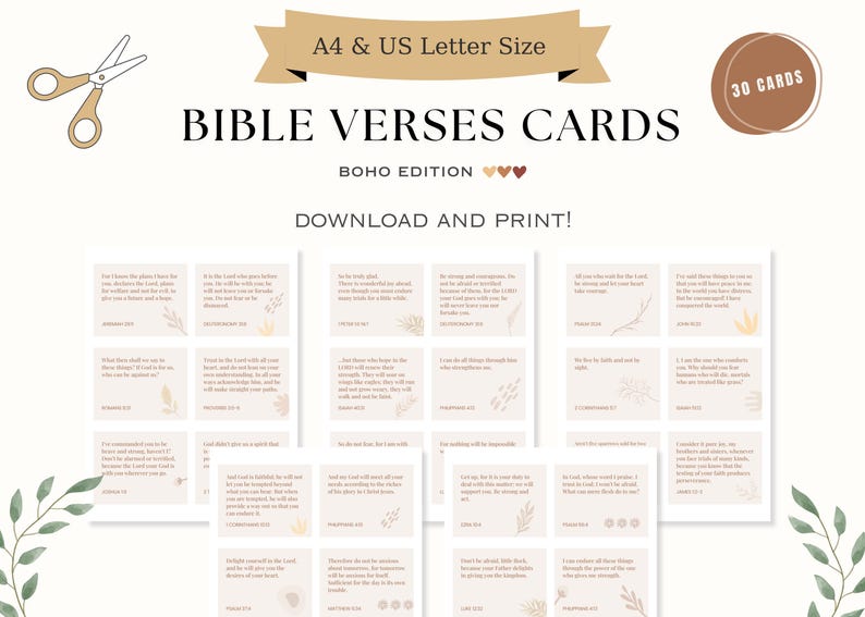 30 Encouraging Bible Verses | Printable Scripture Cards | Boho ...