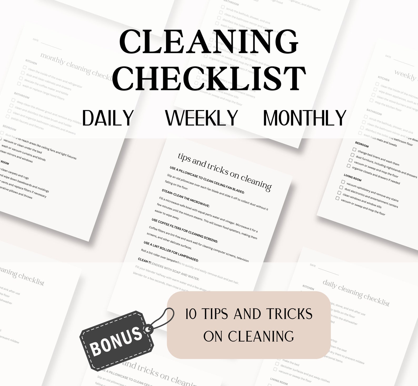 Editable Customizable Cleaning Checklist | Daily Weekly and Monthly ...