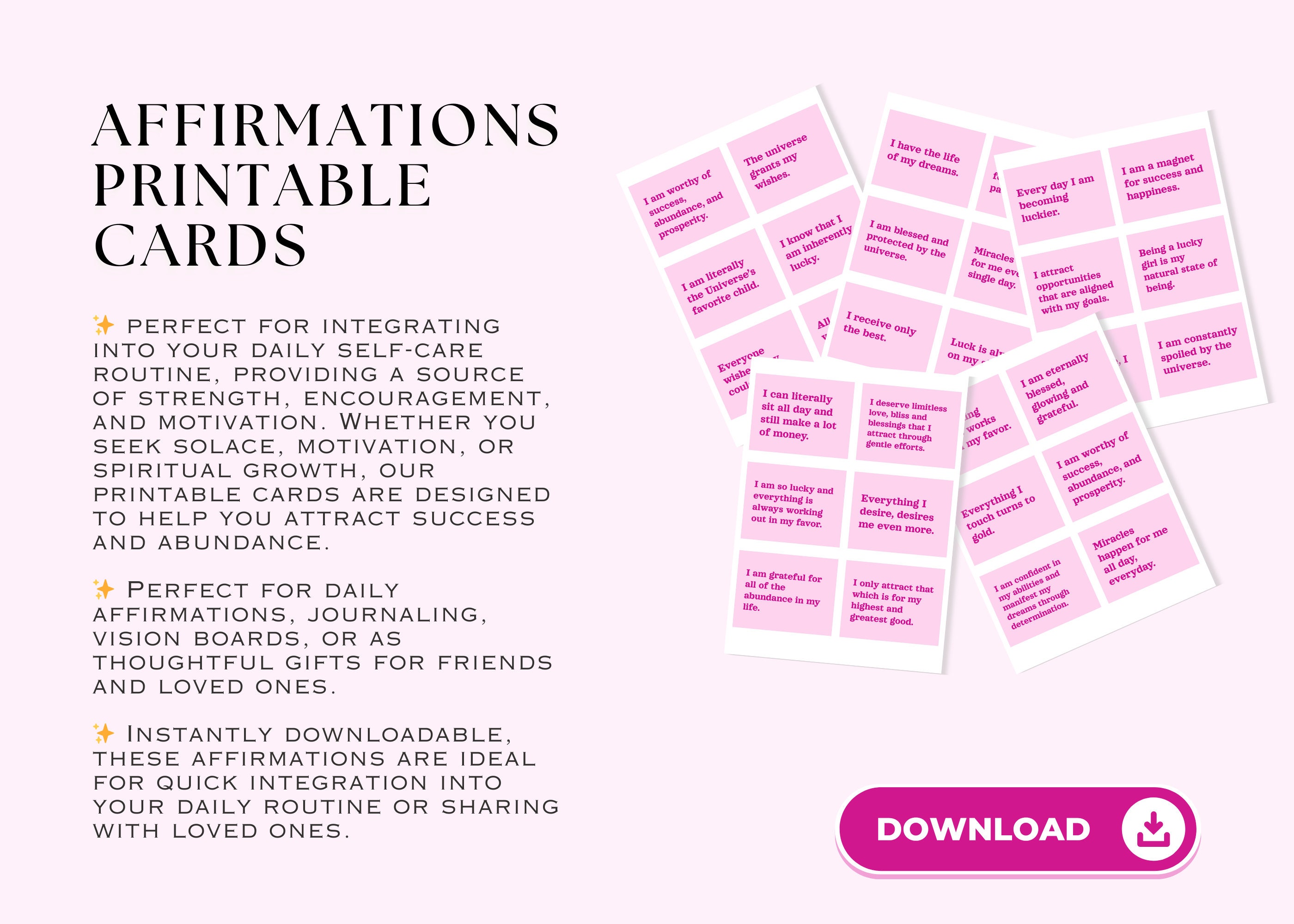 Lucky Girl Syndrome | Printable Affirmation Cards | Pink and Girly Self ...