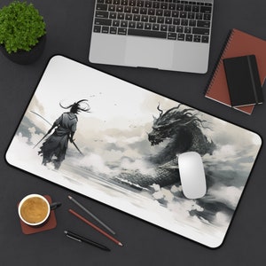 Samurai Dragon Desk Mat Mousepad Computer Accessory - Etsy