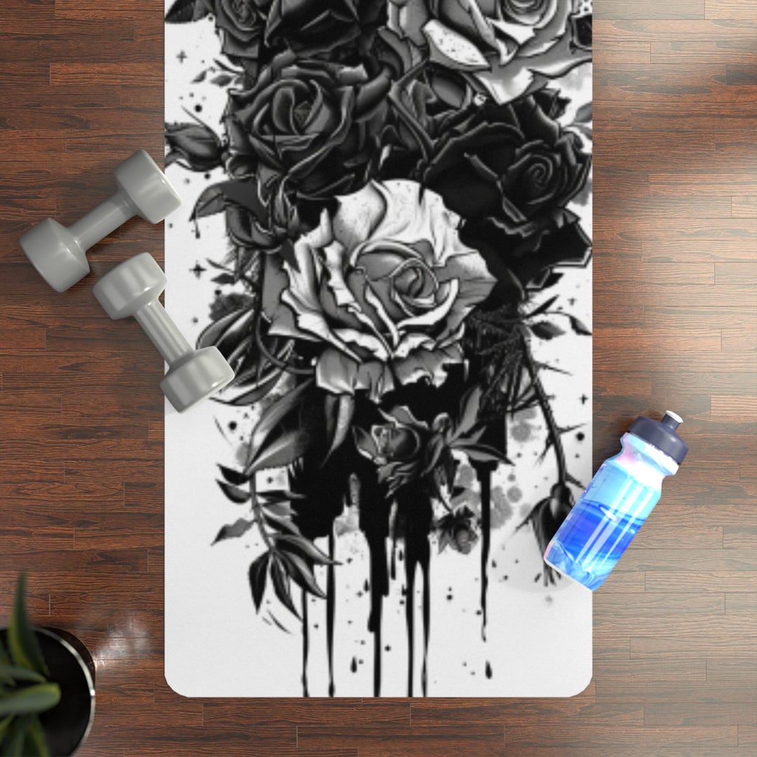 Gothic Black Roses Yoga Mat, Moon Design Exercise Mat, Dark Floral ...