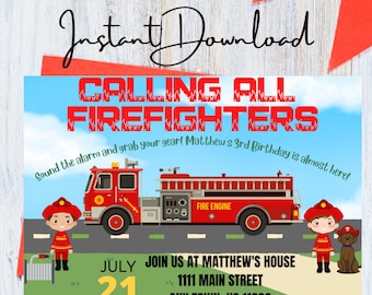 Digital Animated Firefighter Invitation - Etsy