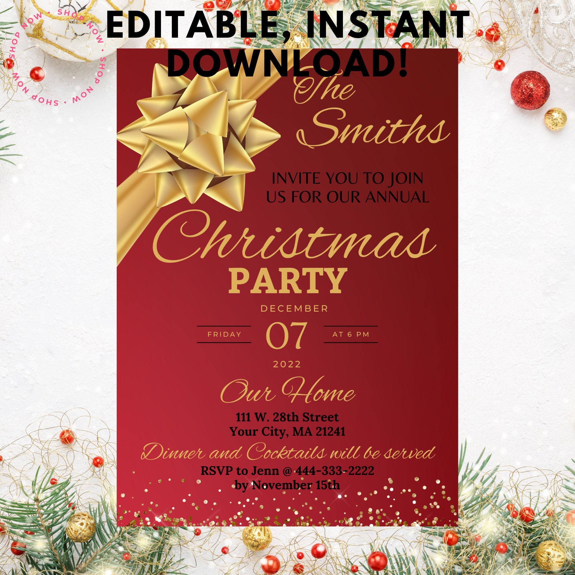 Christmas Party Invitation, Christmas Party Invite, Printable Party ...