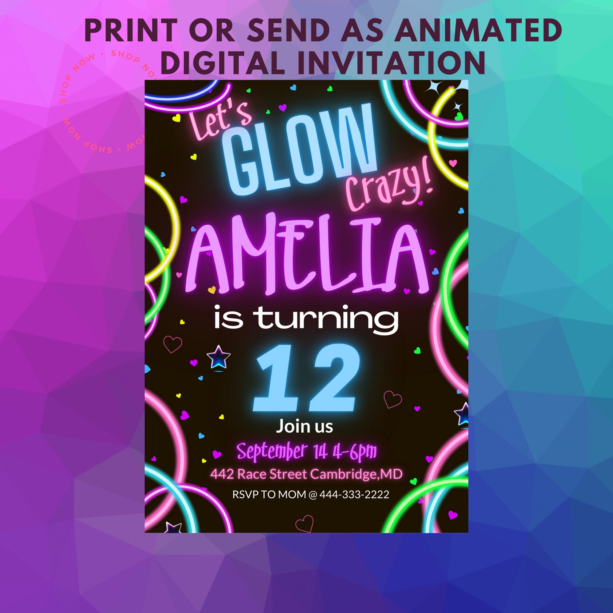 Blacklight Glow Party Invitation - Editable, Custom, Personalized ...