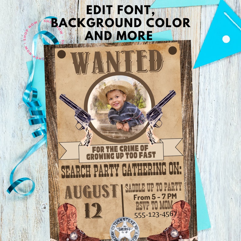 Cowboy Western Theme Party Invitation - Editable, Custom, Personalized ...