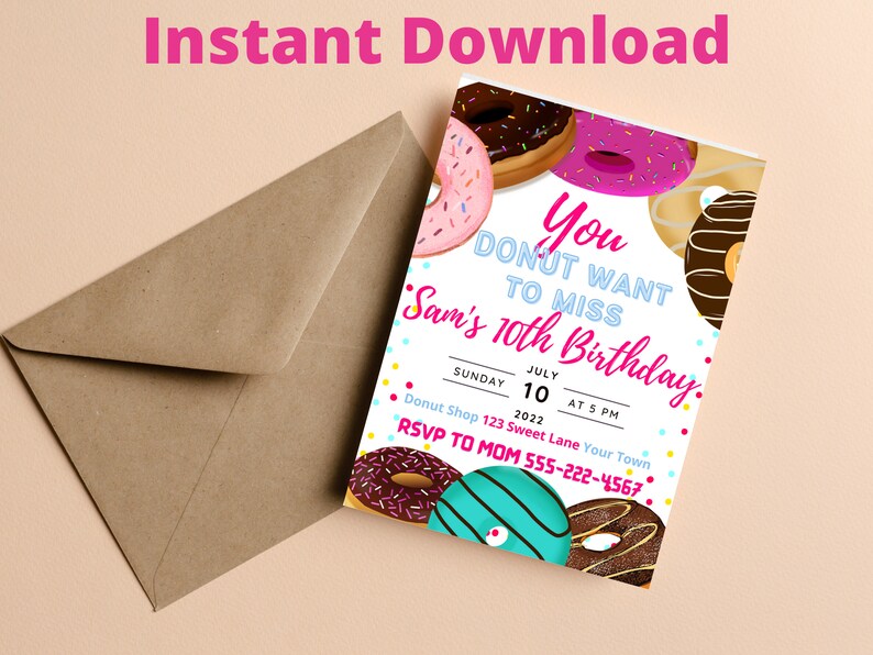 Donuts Party Invitation Editable Custom Personalized - Etsy