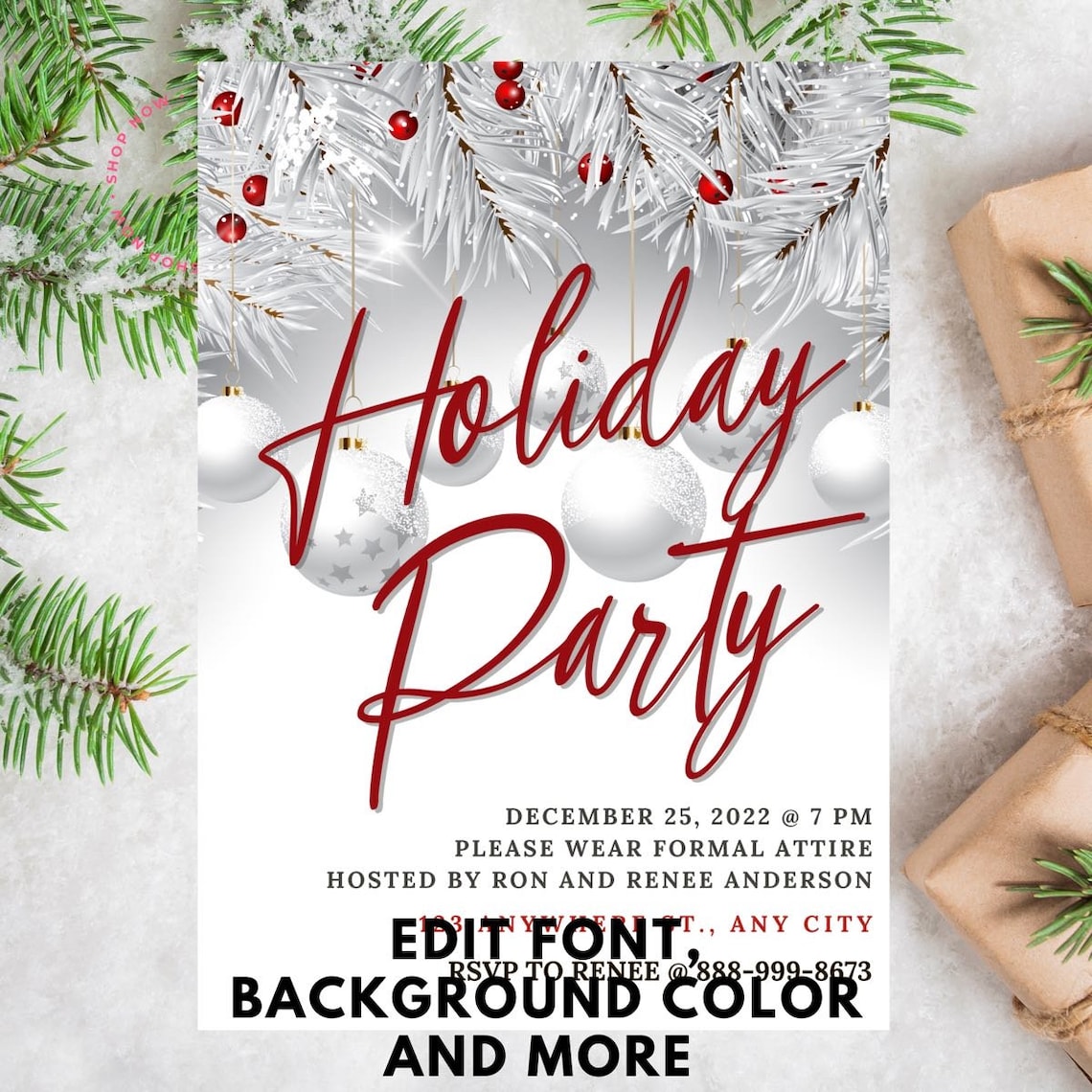 Formal Holiday Party Invitation, Christmas Party Invite, Printable ...