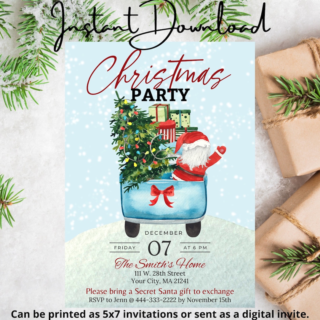 Santa Christmas Party Invitation, Holiday Party Invite, Printable Party ...