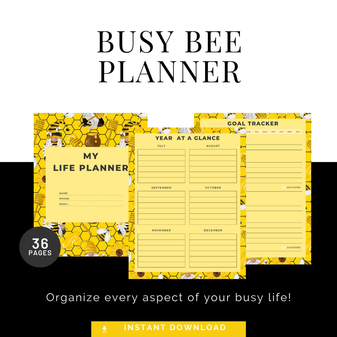 Busy Bee Digital or Printable Planner - Instant Download - 36 Fully ...