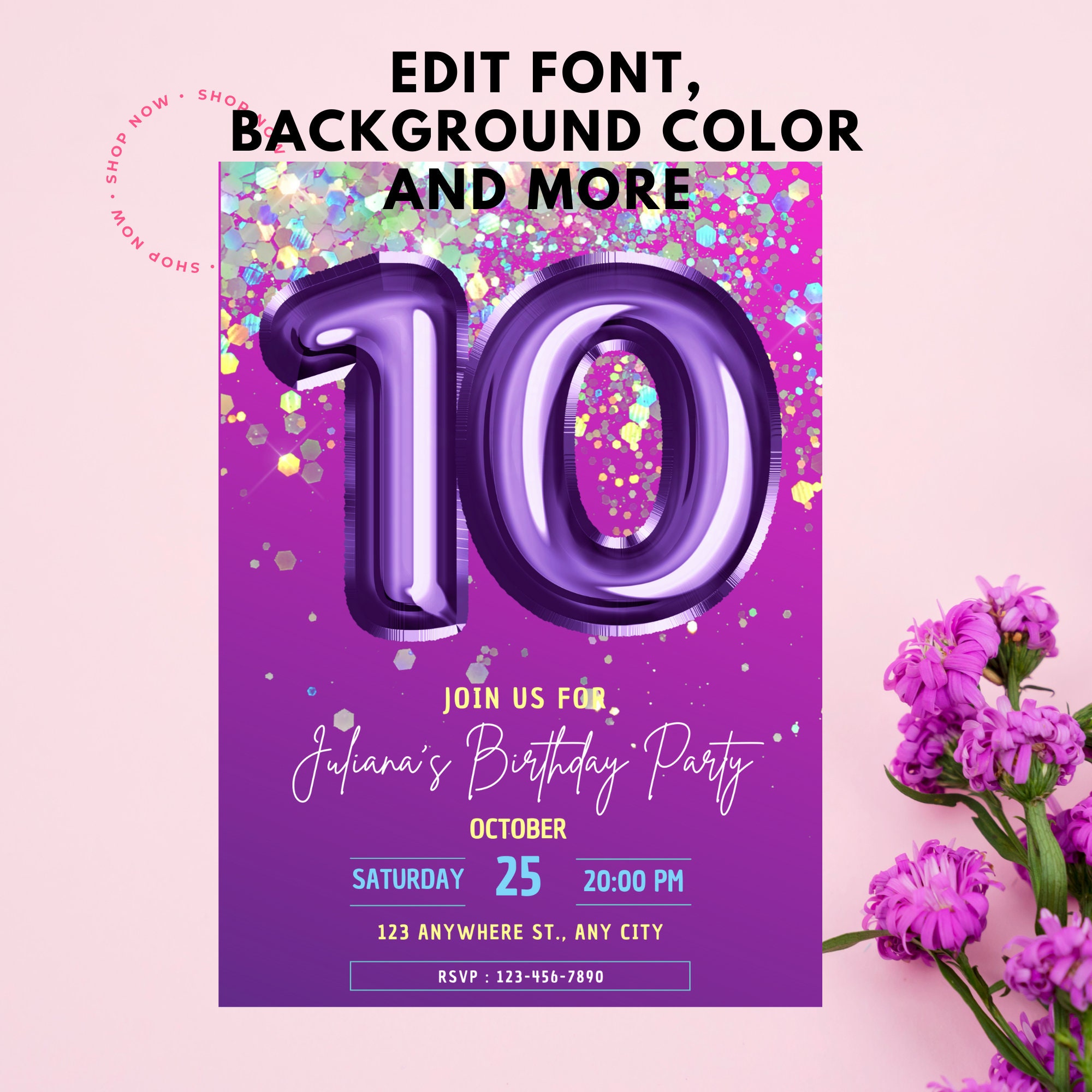 10th Birthday Party Invitation Custom, Personalized Instant Download ...