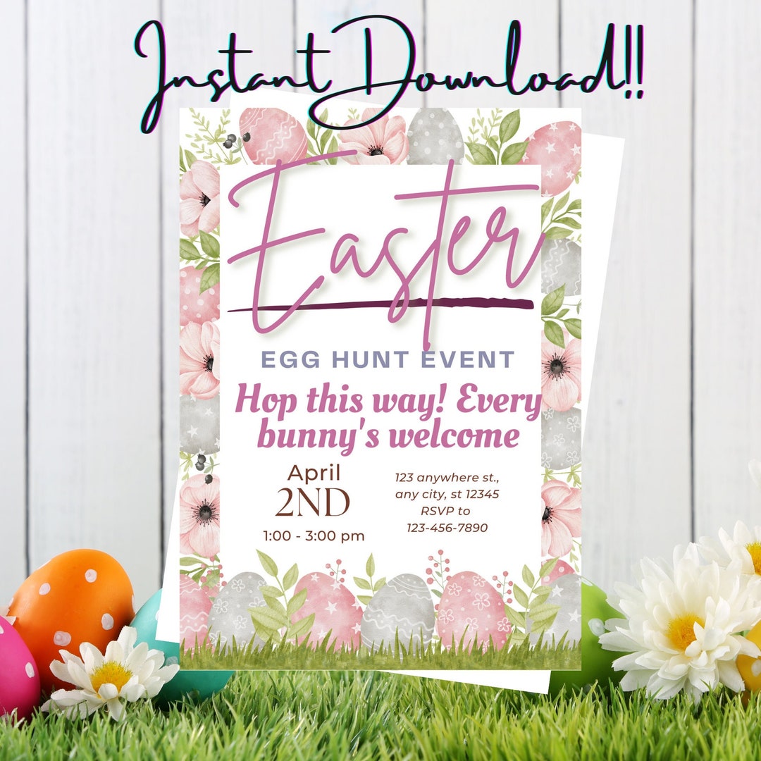 Easter Egg Hunt Invitation, Egg Hunt Invite, Printable Party Invitation ...