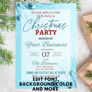 Blue Christmas Party Invitation, Christmas Party Invite, Printable ...