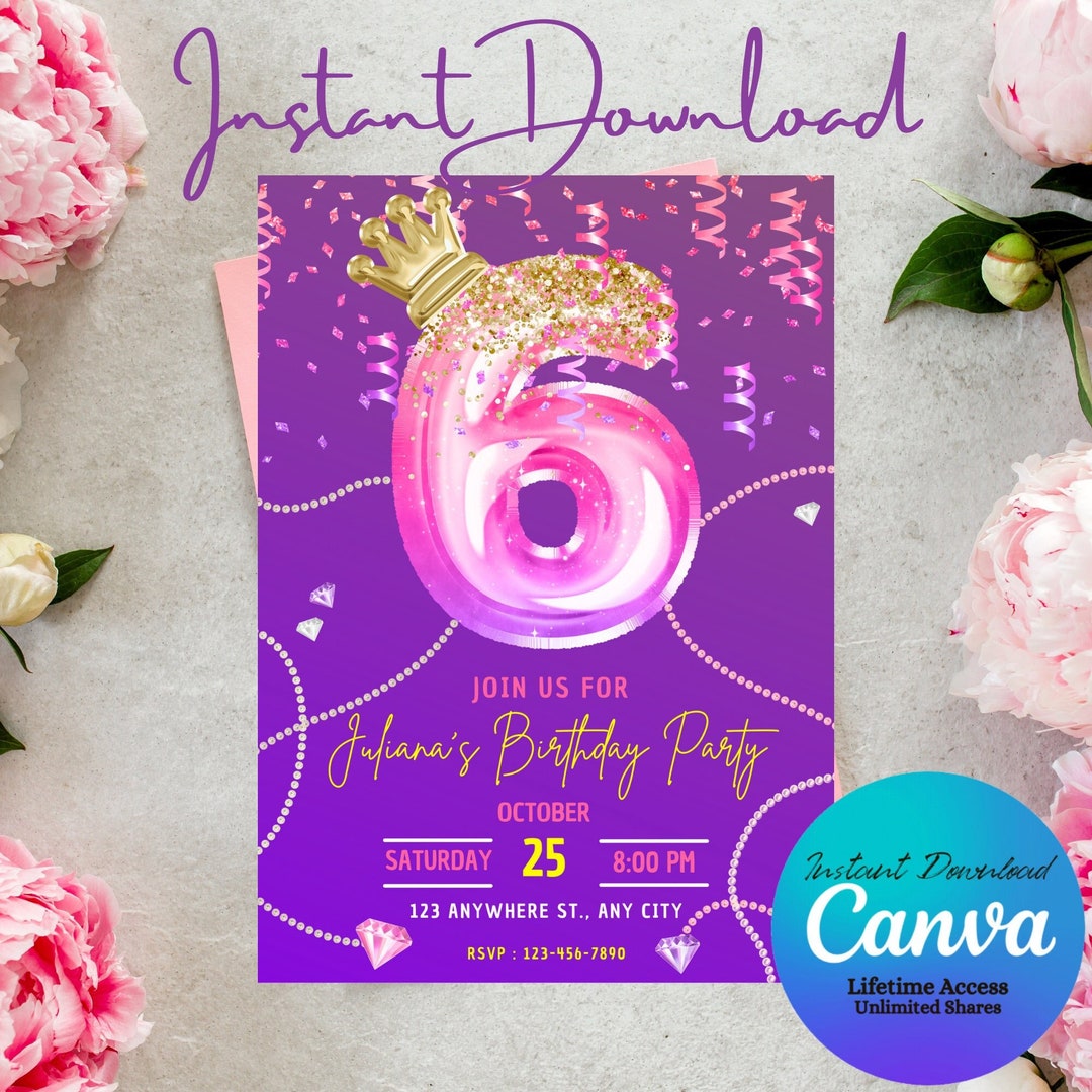 Diamonds and Pearls Princess 6th Birthday Party Invitation - Pink and ...