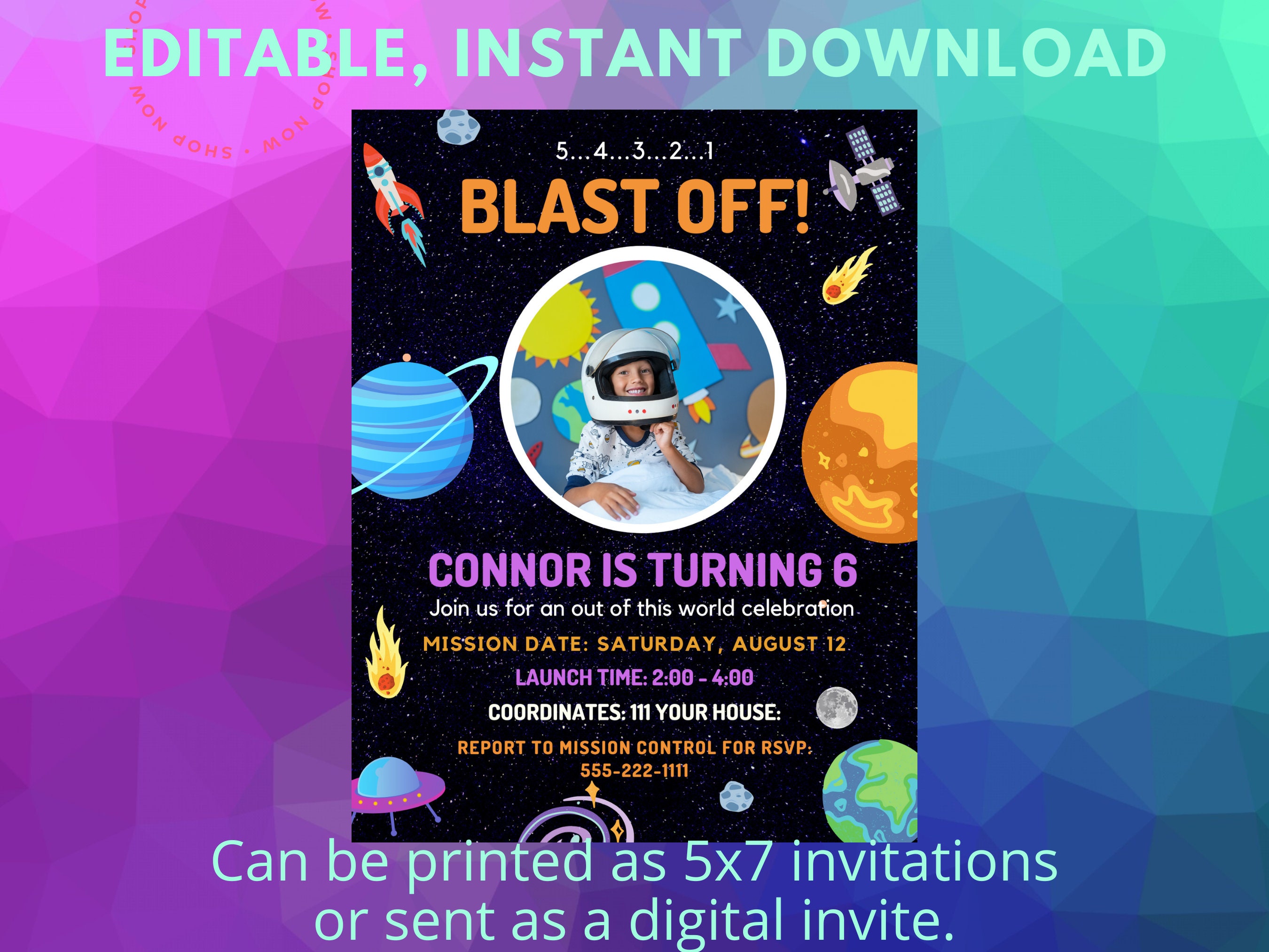 Astronaut in Space Party Invitation - Editable, Custom, Personalized ...