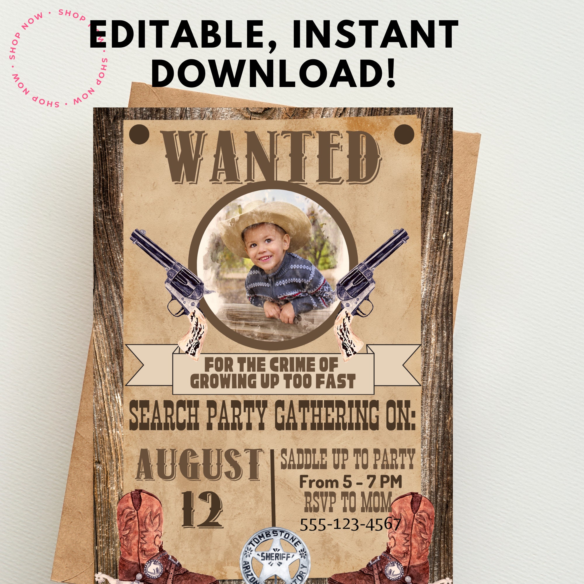 Cowboy Western Theme Party Invitation - Editable, Custom, Personalized ...