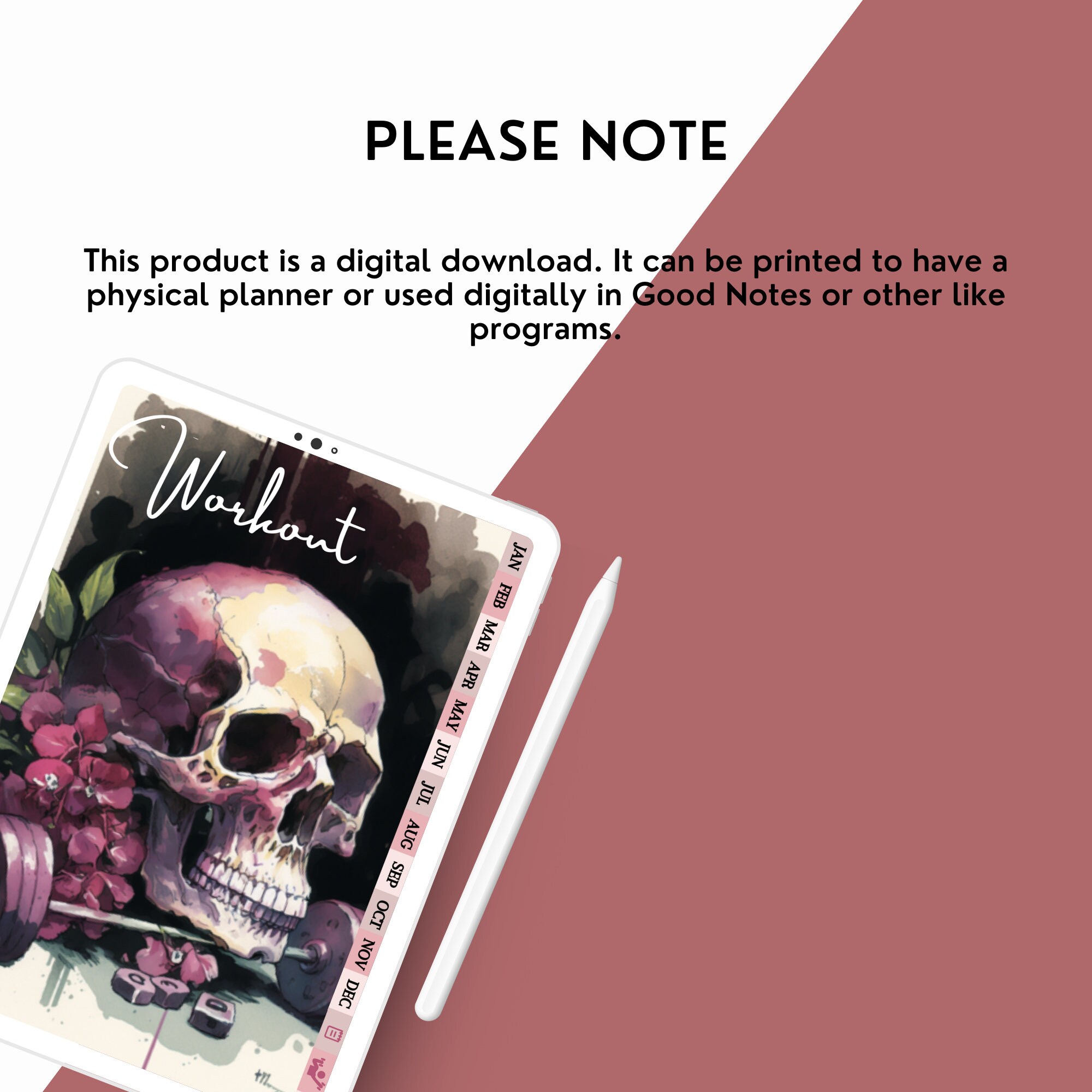 Skulls and Flowers Digital or Printable Planner With Tabs Unique Images ...