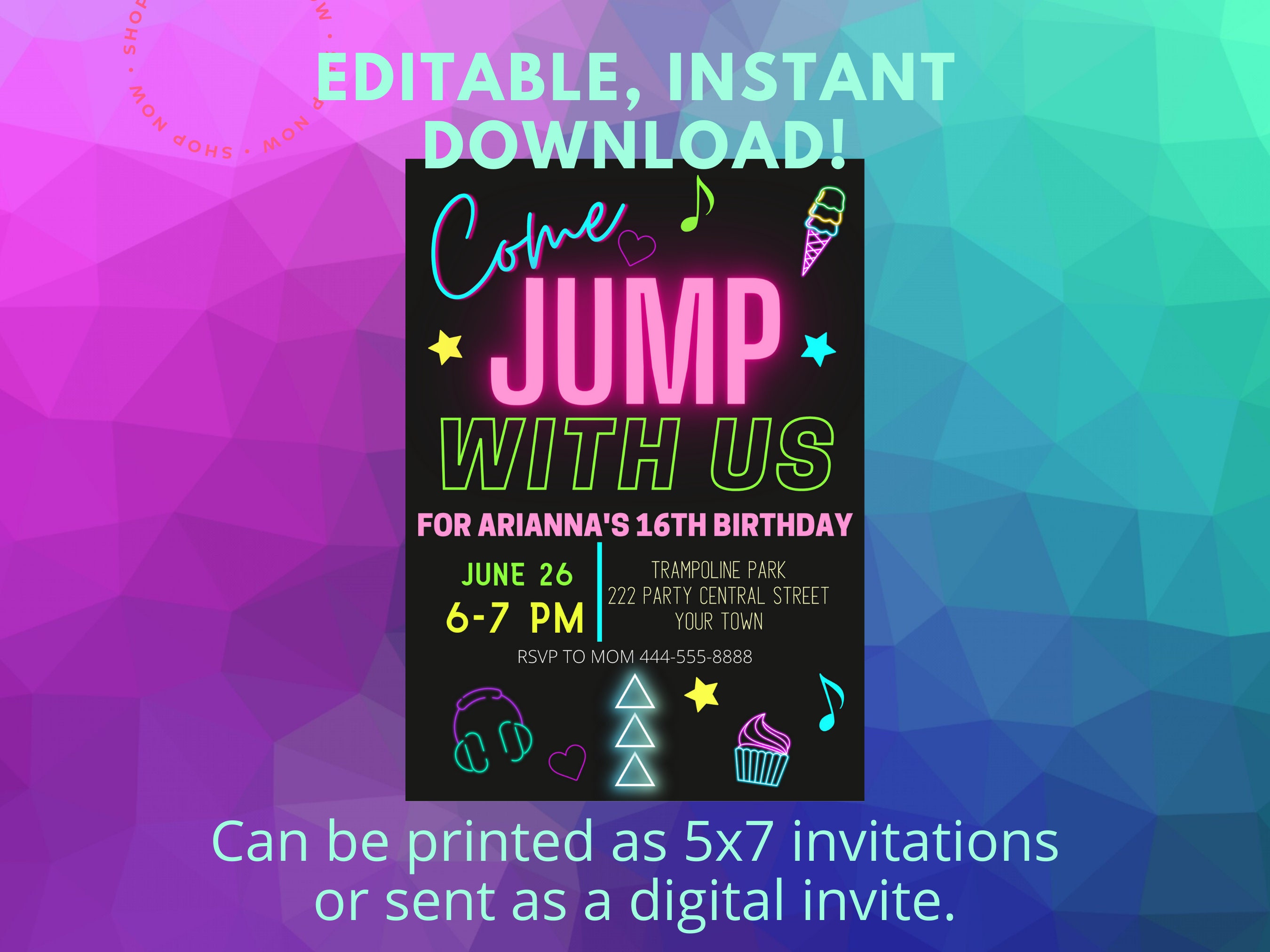 Jump, Trampoline Party Invitation - Editable, Custom, Personalized ...