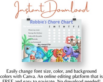 EDITABLE Dinosaur Reward Chart, Chore Chart, Boy Reward Chart, Daily ...