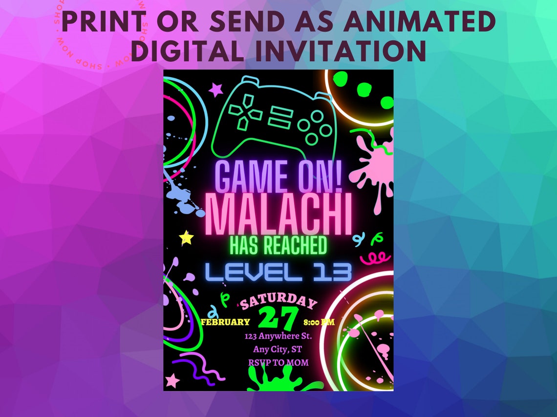 Gamer Party Invitation - Editable, Custom, Personalized Instant ...
