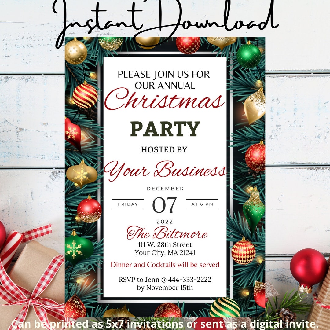 Christmas Ornament Party Invitation, Christmas Party Invite, Printable ...