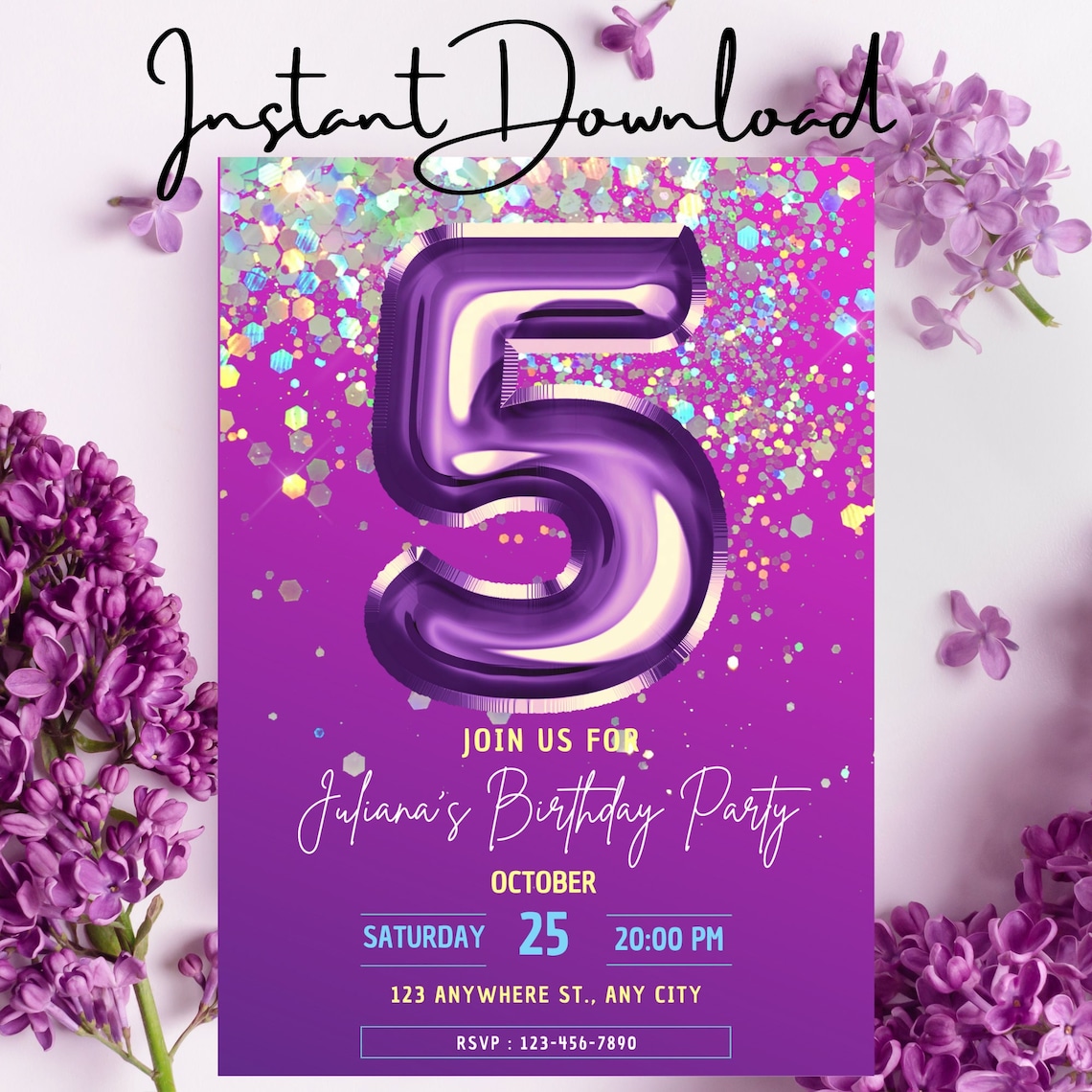 5th Birthday Party Invitation Custom, Personalized Instant Download ...