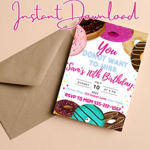 Donuts Party Invitation - Editable, Custom, Personalized Instant ...