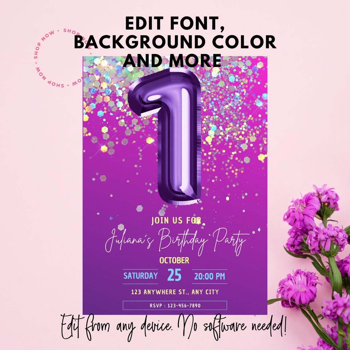 1st Birthday Party Invitation Custom, Personalized Instant Download ...