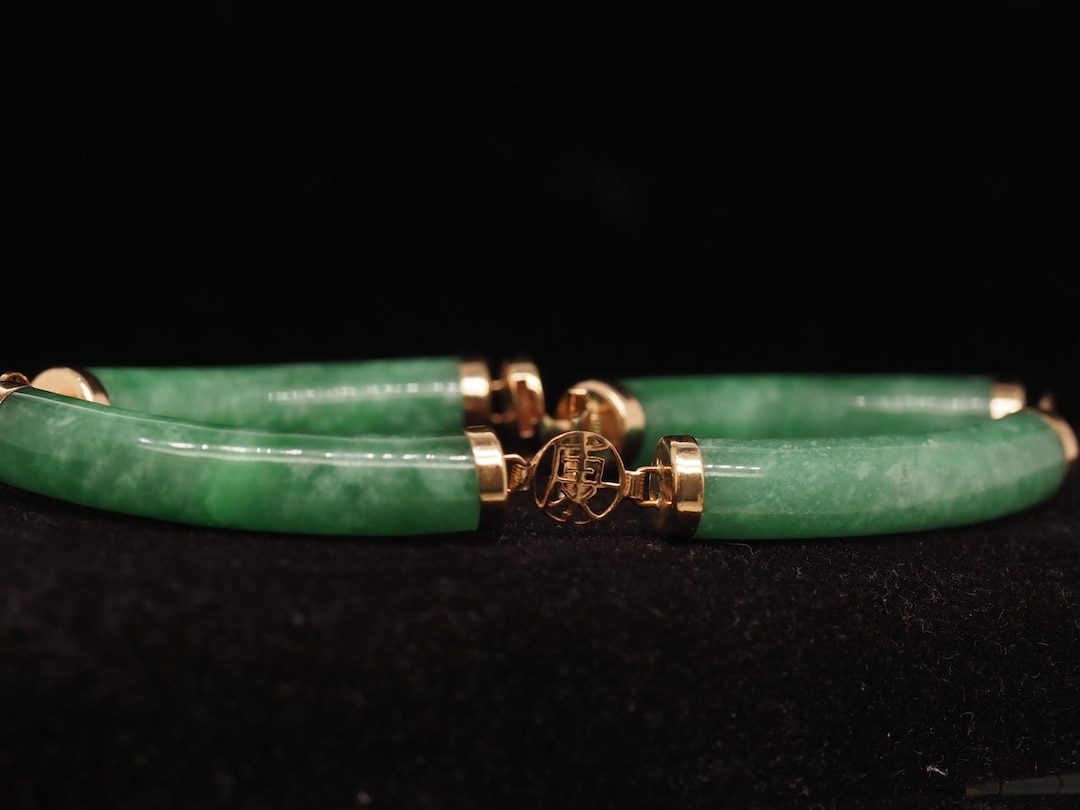 Vintage 14k Yellow Gold Jade Bracelet With Links - Vhk#561a - Etsy