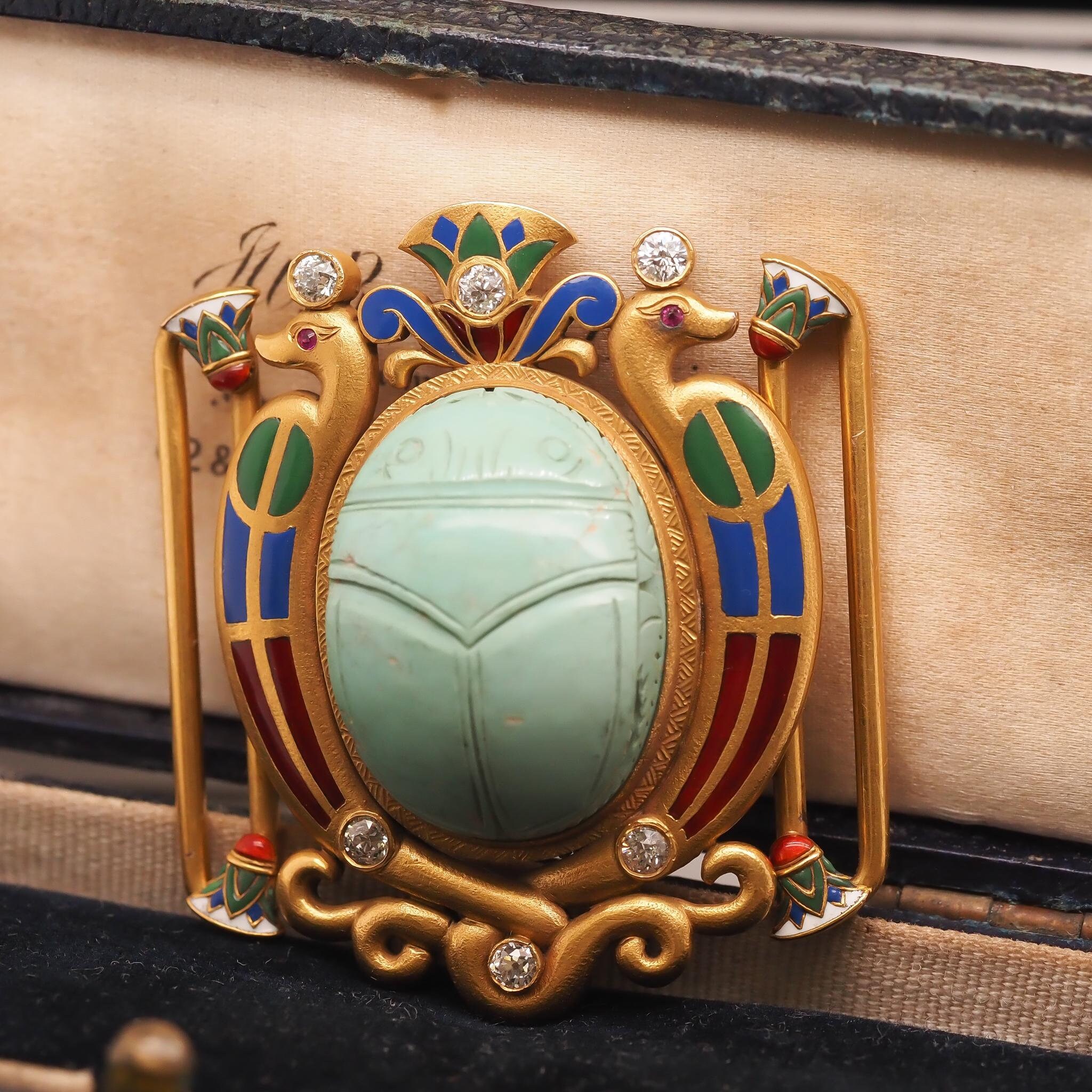 Circa 1920s Egyptian Revival 18k Scarab Belt Buckle With Enamel and ...
