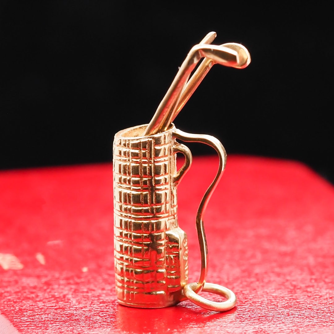 14K Yellow Gold Golf Club Pendant With Moving Clubs - - Etsy
