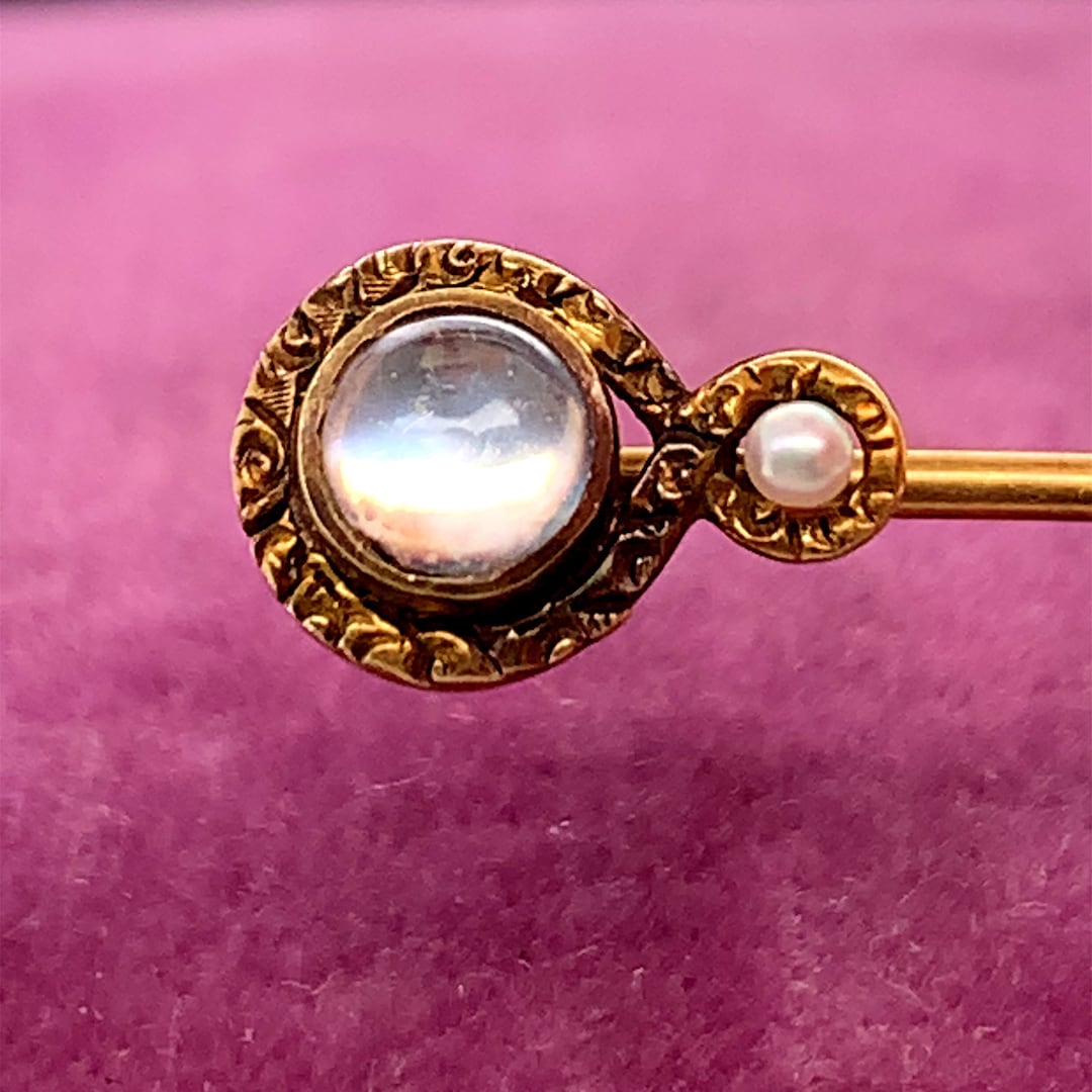 1920s 14K Yellow Gold Moonstone and Pearl Stick Pin - VHK#62 - Etsy