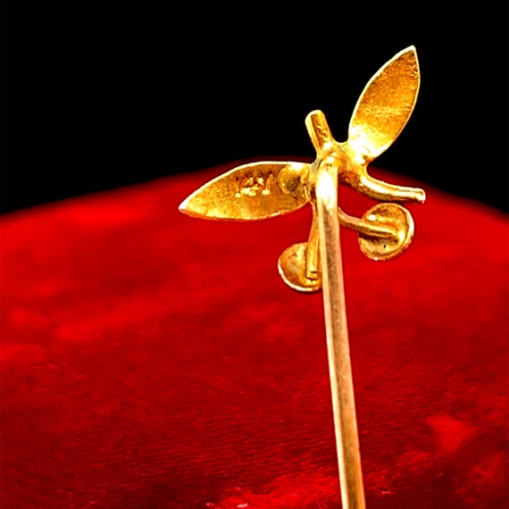 1920s 14K Yellow Gold Enameled Cherry Design Stick Pin - Gem