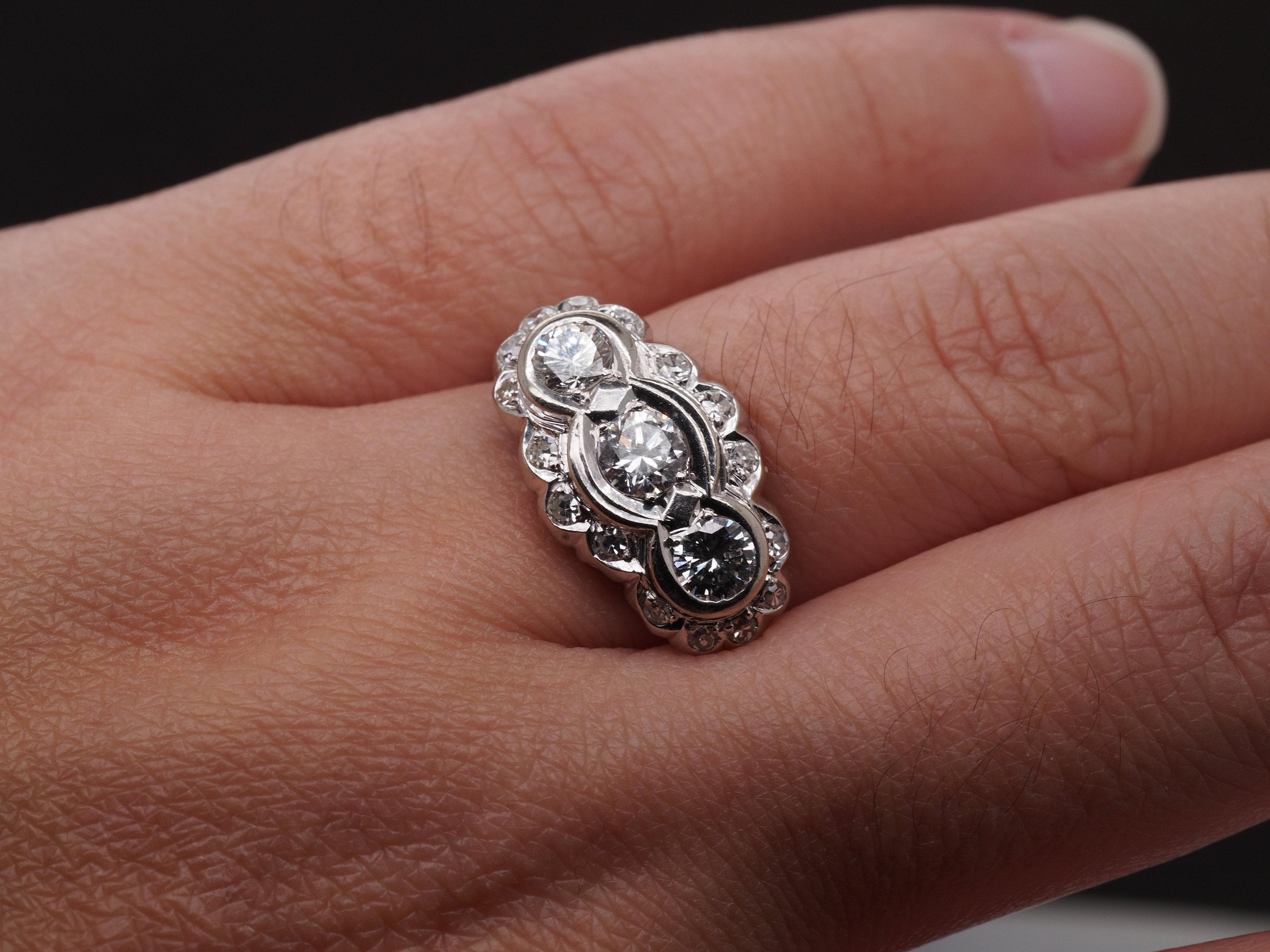 Platinum 1950s Three Stone Engagement Ring With Arthritic Shank - VHK ...