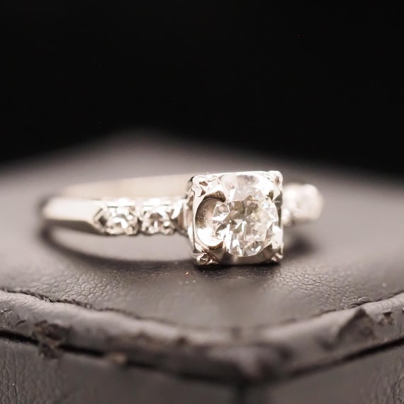 1940s 14k White Gold .40ct Old European Cut Diamond E… - Gem