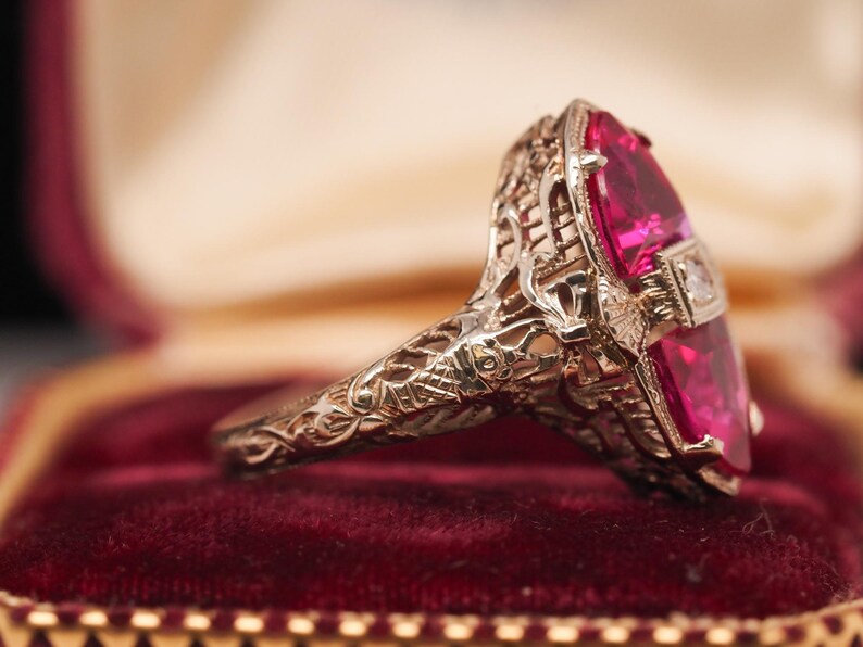 Circa 1930s 18k White Gold Art Deco Two Stone Synthetic Ruby Ring - Etsy