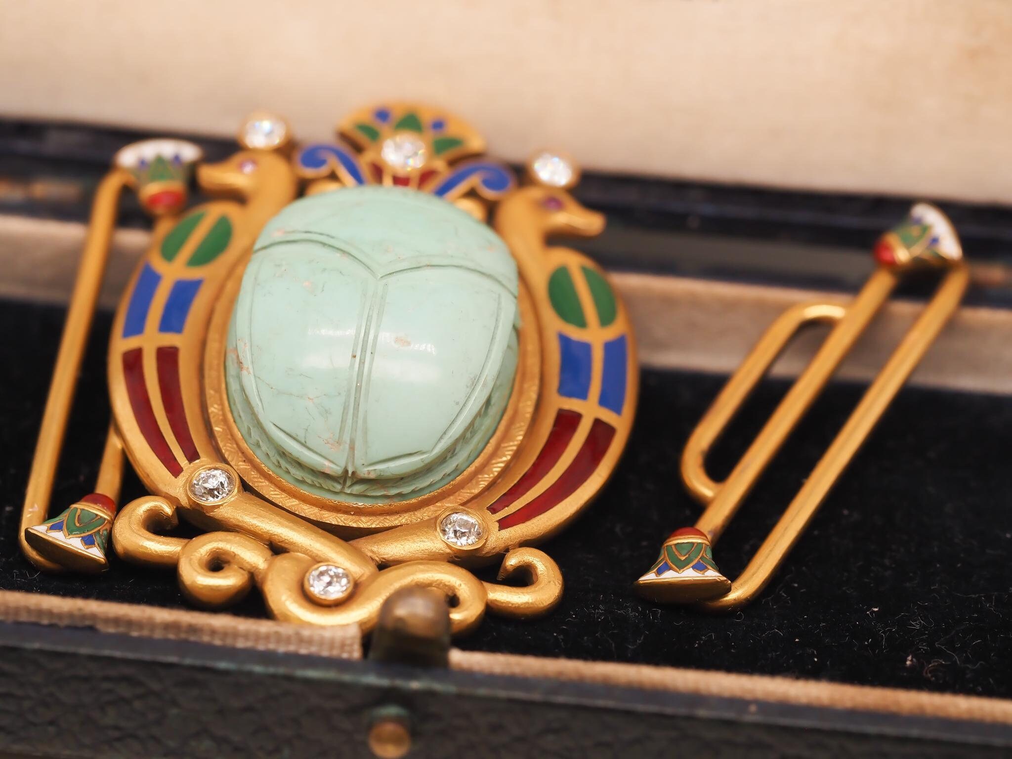 Circa 1920s Egyptian Revival 18k Scarab Belt Buckle With Enamel and ...