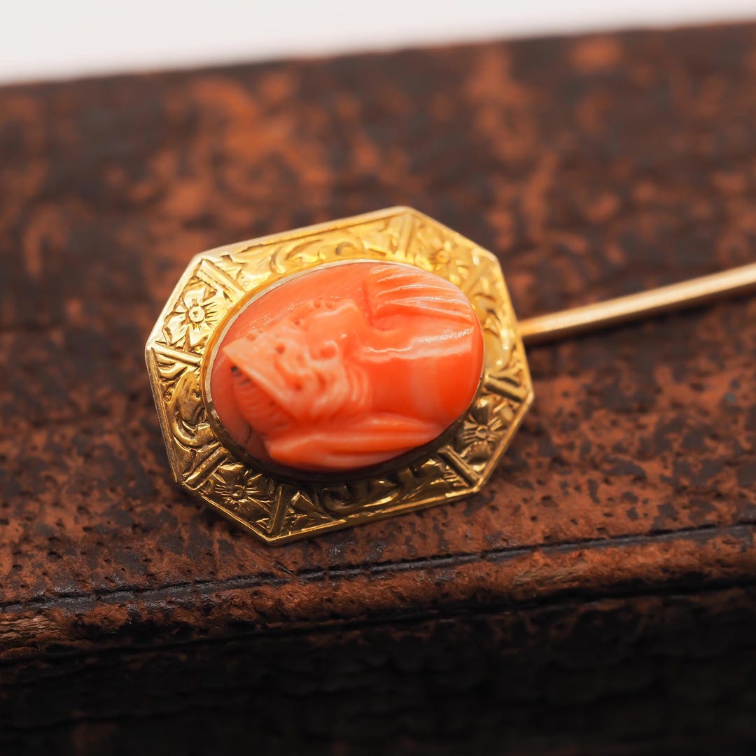 Circa 1900s 14k Yellow Gold Coral Stick Pin - VHK#745 - Etsy