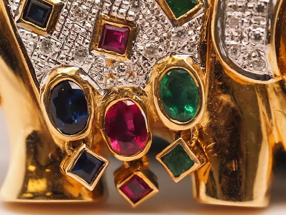 18k Yellow Gold Ruby Sapphire Emerald and Diamond Ele… - Gem