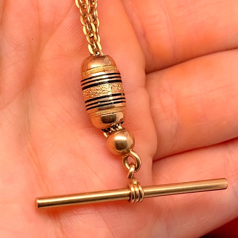 14K Yellow Gold Pocket Watch Double Strand Chain With Enamel - Etsy