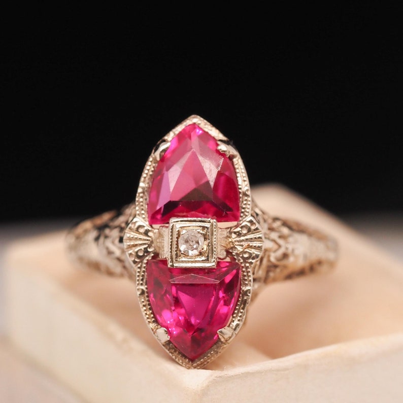Circa 1930s 18k White Gold Art Deco Two Stone Synthetic Ruby Ring - Etsy