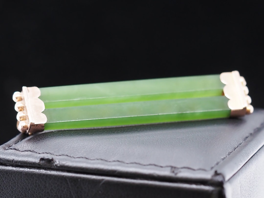 1920s 14K Yellow Gold Straight Double Bar Jade Brooch Pin - VHK#598 - Etsy