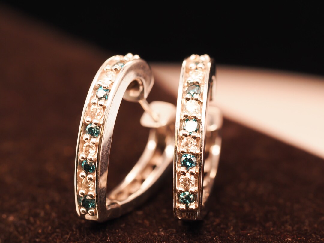 14K White Gold Diamond Hoop Style Earrings - Vhk#541a - Etsy