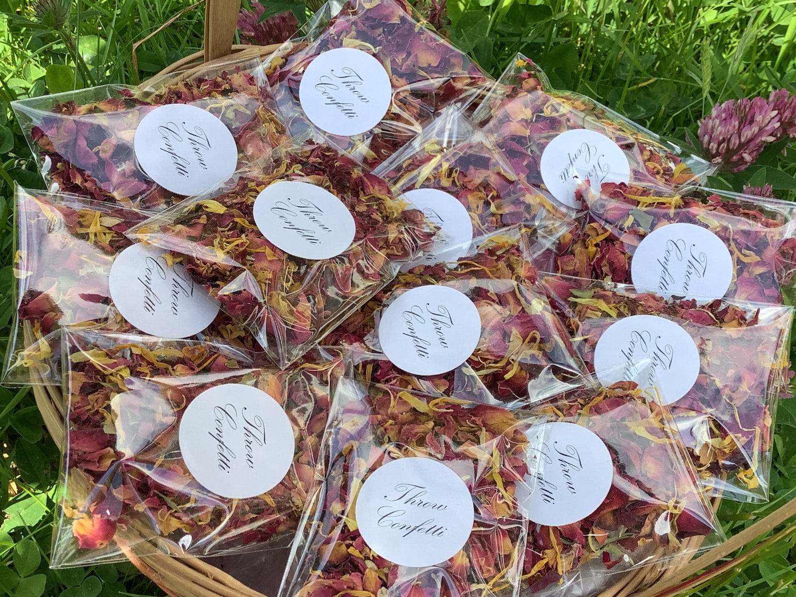 50 WHITE Wedding Confetti Throws - Dried Red Rose & Marigold • DIY KIT ...